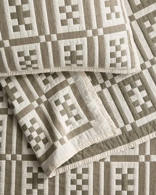 Quince Jacquard Geo Coverlet - Dried Sage