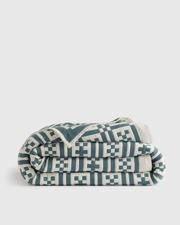 Quince Jacquard Geo Coverlet - Ocean