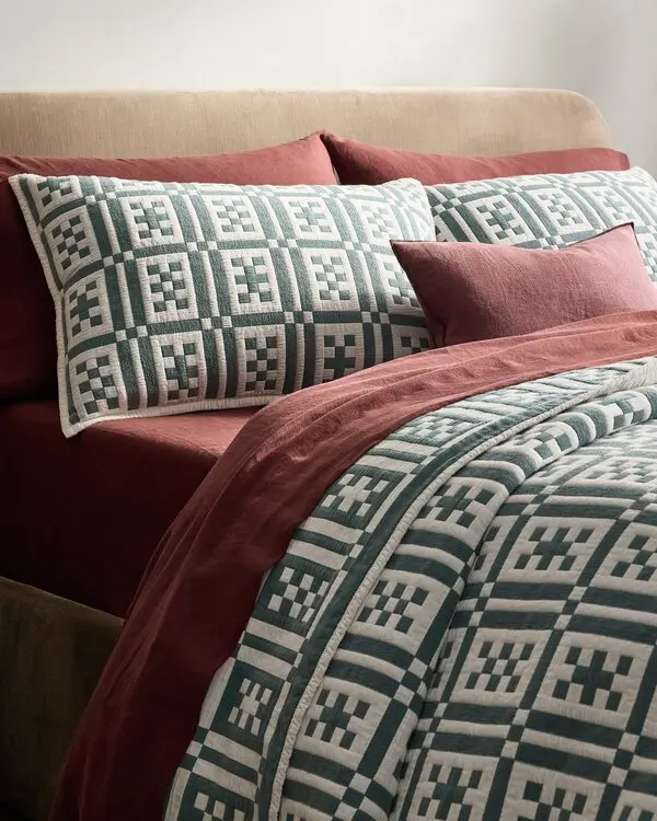 Quince Jacquard Geo Sham Set - Ocean