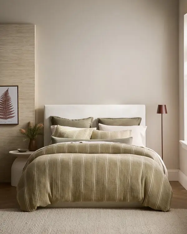 Quince Gauze Stripe Duvet Cover - Sage Stripe