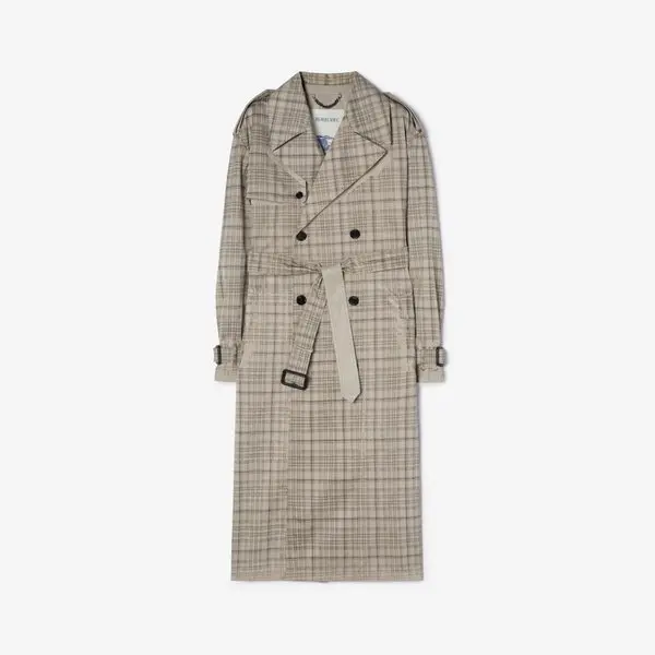 Burberry Long Check Nylon Cotton Hoxton Trench Coat