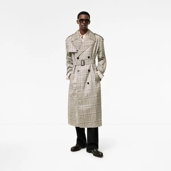 Burberry Long Check Nylon Cotton Hoxton Trench Coat
