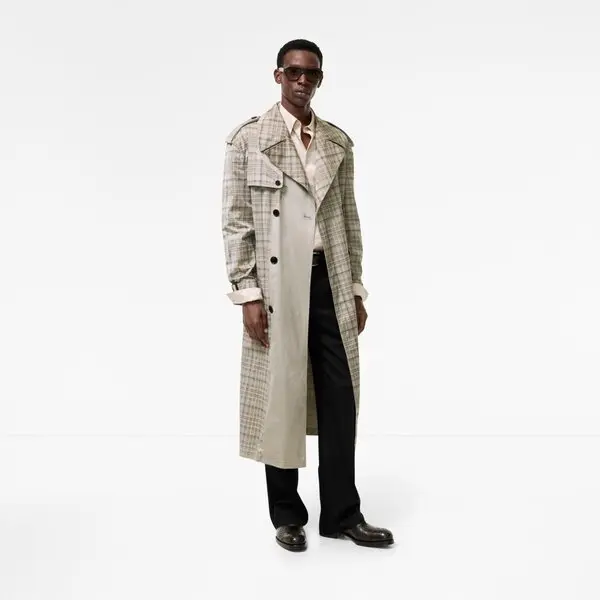 Burberry Long Check Nylon Cotton Hoxton Trench Coat