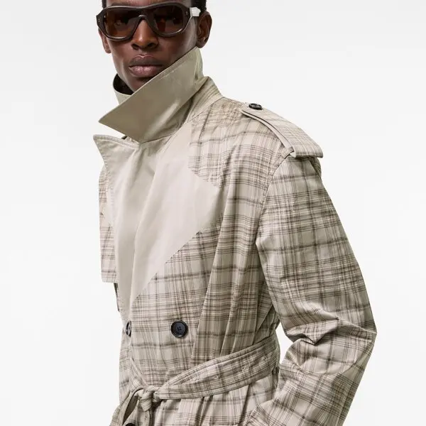 Burberry Long Check Nylon Cotton Hoxton Trench Coat