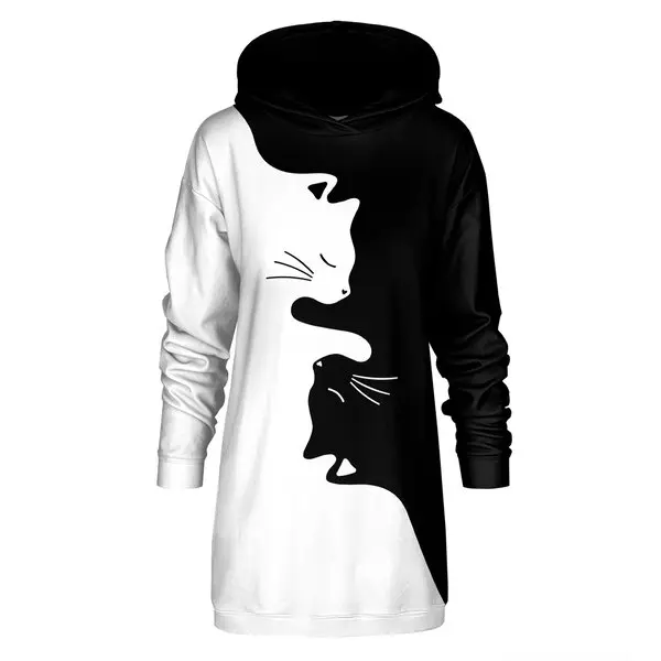 ALOHA FROM DEER Black / White Black And White Cats Oversize Hoodie Dress - Black/white