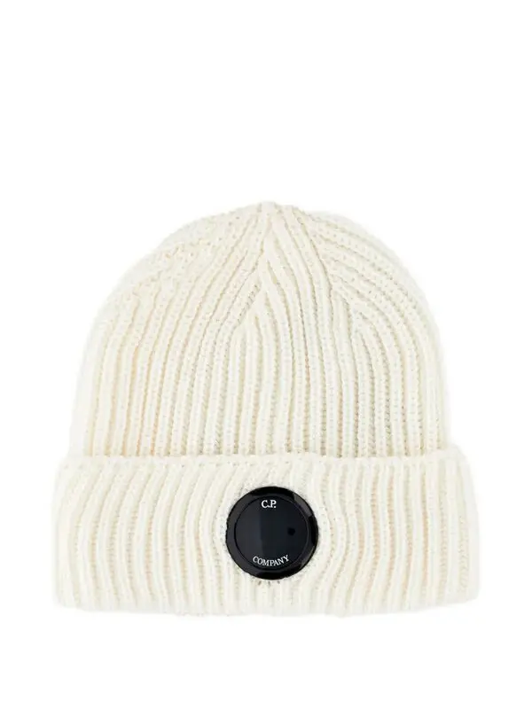 C.P. COMPANY Lens-detail Wool Beanie With Stretch Knit Cuff - Bianco
