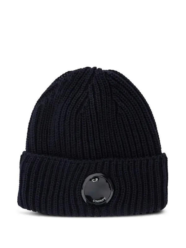 C.P. COMPANY Lens-detail Wool Beanie With Stretch Knit Cuff - Blu
