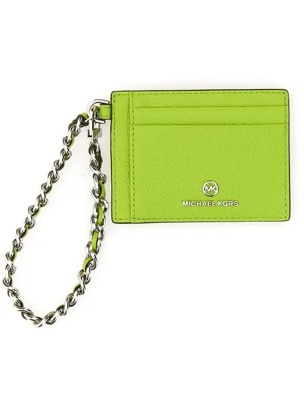 Michael Kors Leather Card Holder With Removable Chain Handle - Green