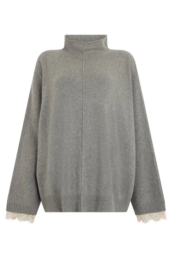 Alberta Ferretti Oversized High-neck Cashmere-wool Sweater - Grey