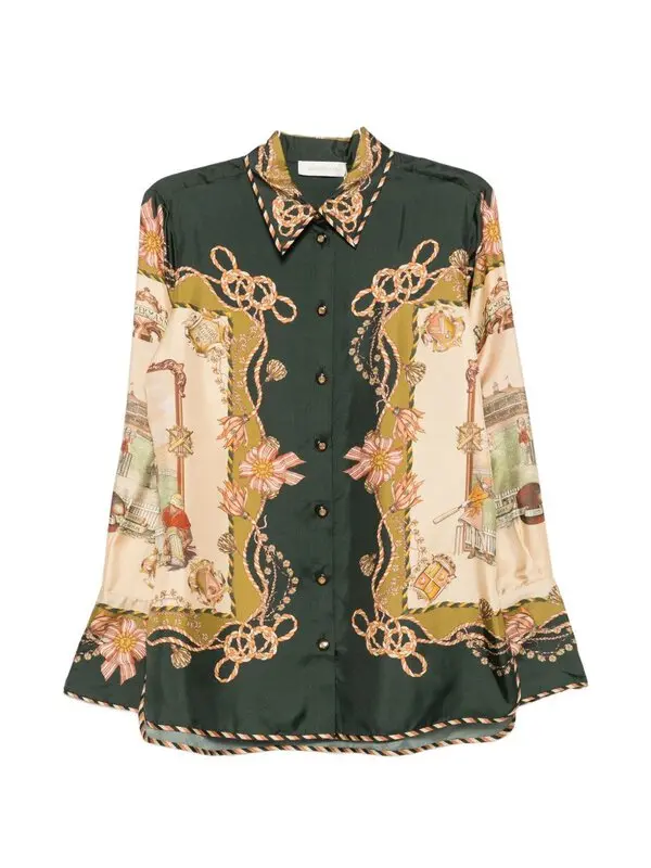 Zimmermann Valiant Printed Silk Shirt - Black