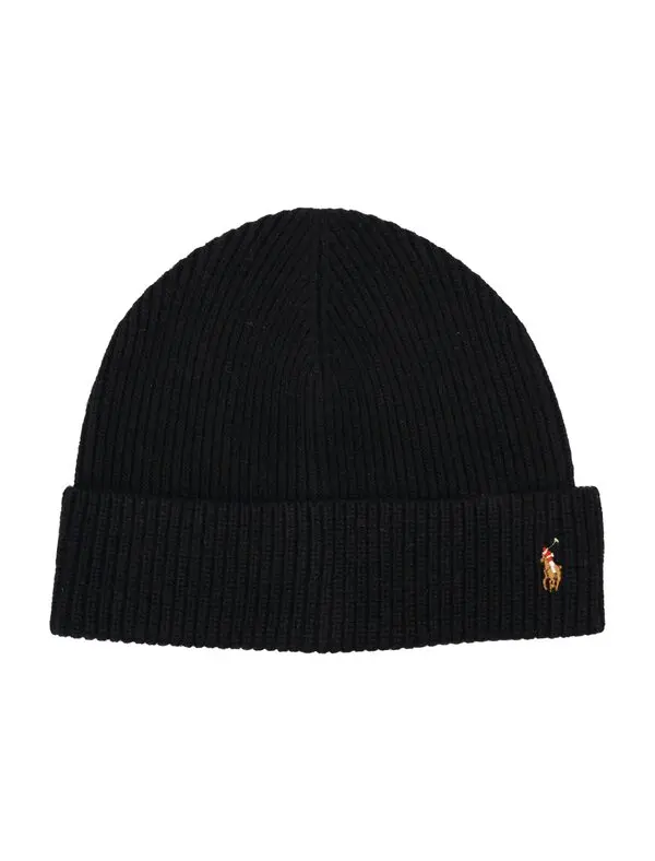 Polo Ralph Lauren Signature Pony Wool-blend Beanie With Fold-over Cuff - Nero