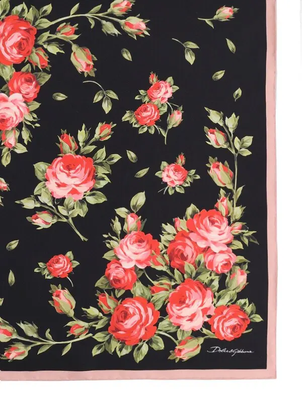 Dolce & Gabbana Silk Floral Print Scarf - Black