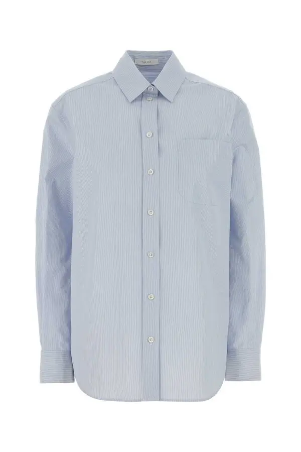 THE ROW Embroidered Poplin Gavina Shirt - Stripped