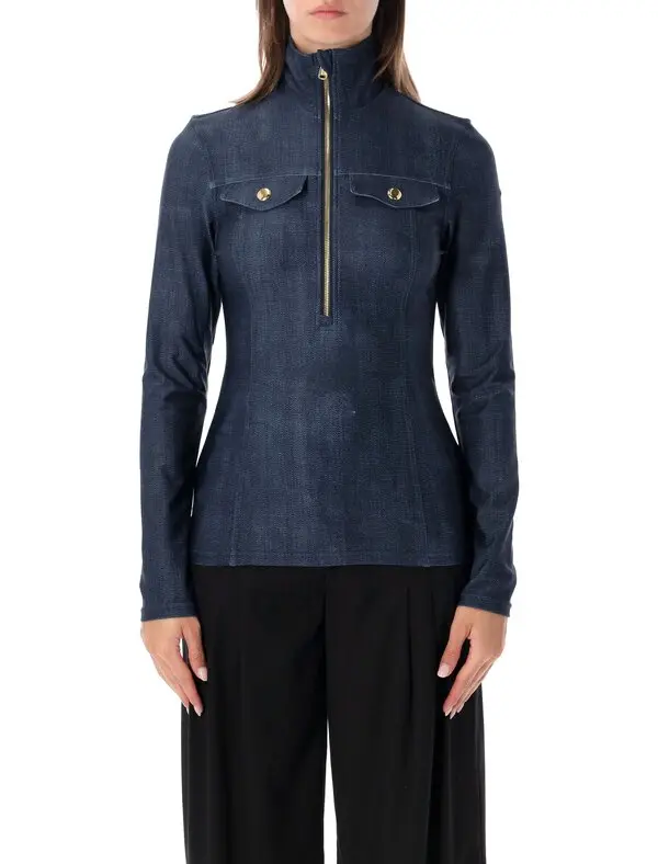 Goldbergh Fitted Half-zip Mock Neck Top - Navy Multi