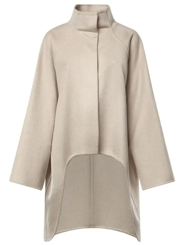 Alaïa Long Asymmetrical Double-faced Cashmere Jacket With High Collar - Beige