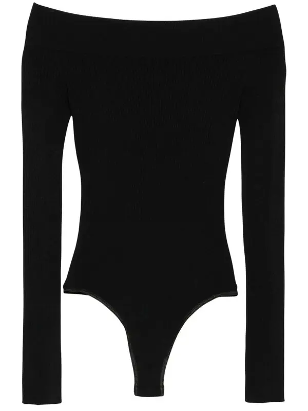 Alaïa Ribbed Off-shoulder Long Sleeve Bodysuit - Black