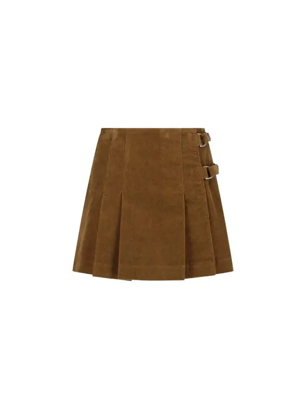 GOLDEN GOOSE Corduroy Pleated Mini Skirt With Buckle Detail - Brown