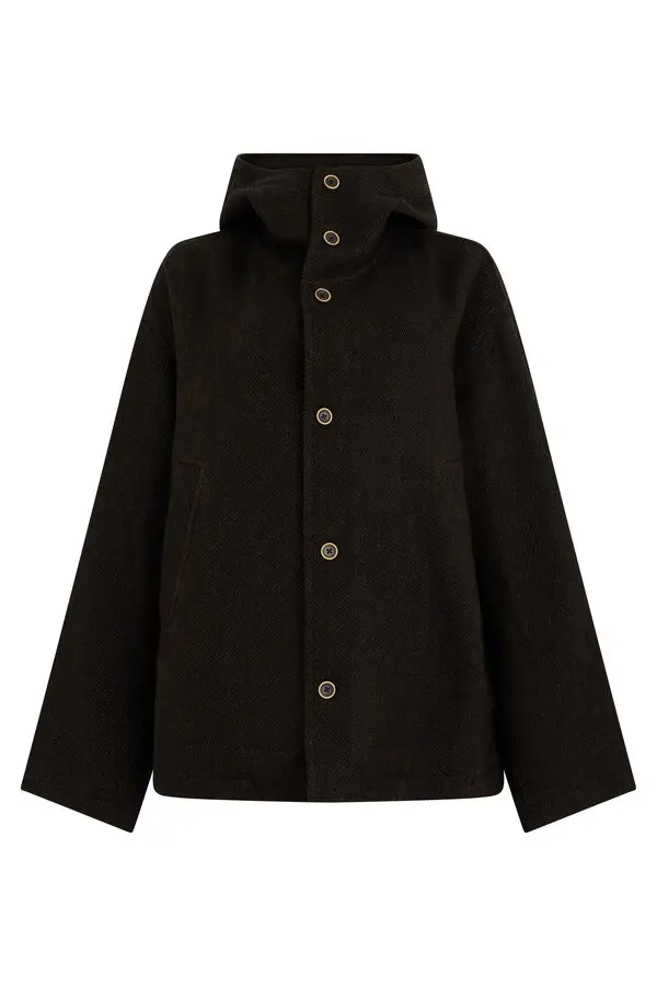 UMA WANG Hooded Wool-linen Button Jacket With Relaxed Fit