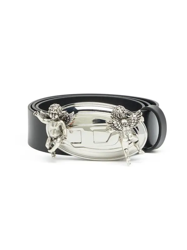 DIESEL® Oval D Buckle Belt With Cherub Carvings - Nero