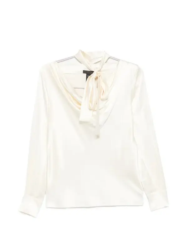 Max Mara Soft Silk Blouse With Scarf Neck And Buttoned Cuffs - Bianco