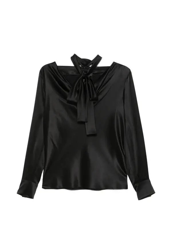 Max Mara Soft Silk Blouse With Buttoned Cuffs And Neck Scarf - Nero