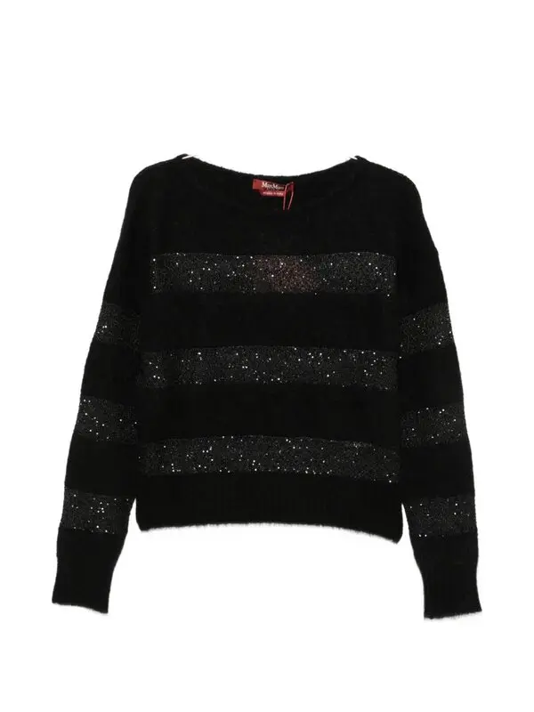 Max Mara Soft Mohair Boat Neck Sweater With Ribbed Hem - Nero