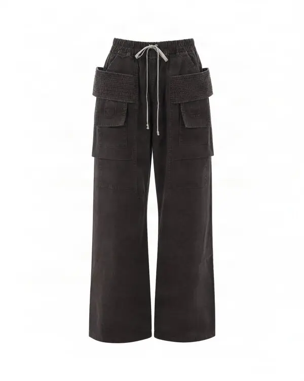 Rick Owens 100% Cotton Wide Leg Cargo Trousers - Dark Dust