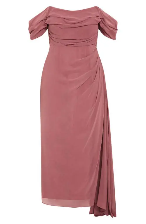 City Chic Soft Love Off The Shoulder Maxi Dress - Rose