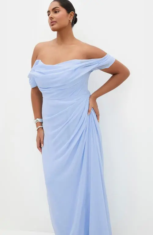 City Chic Soft Love Off The Shoulder Maxi Dress - Sky Blue