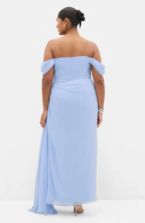 City Chic Soft Love Off The Shoulder Maxi Dress - Sky Blue