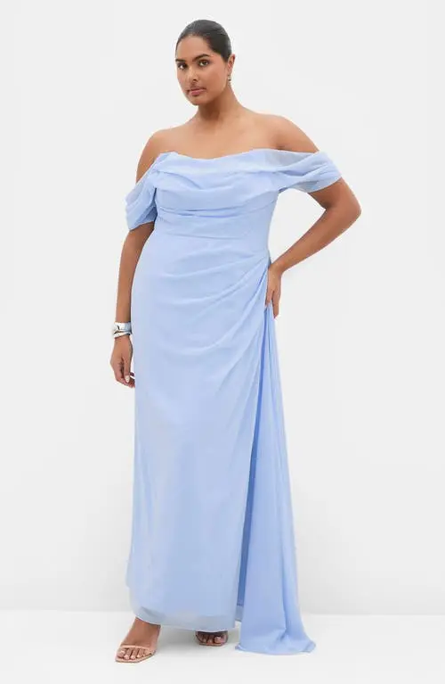 City Chic Soft Love Off The Shoulder Maxi Dress - Sky Blue