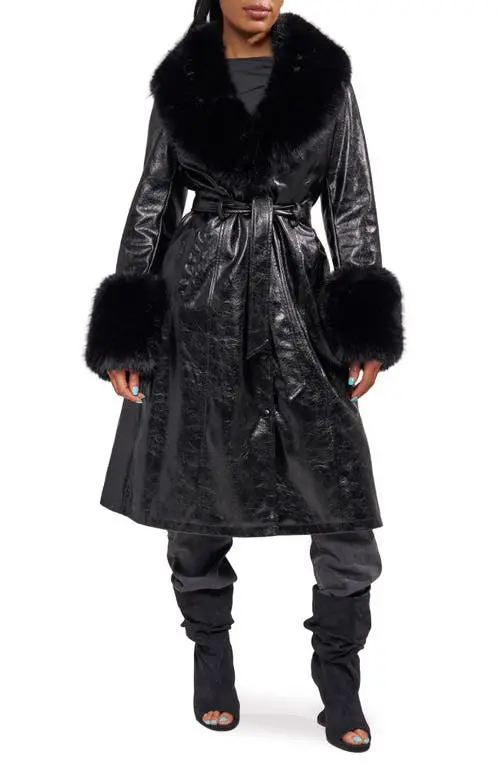 AZALEA WANG Faux Leather Trench Coat - Black