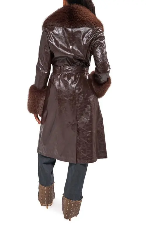 AZALEA WANG Faux Leather Trench Coat - Espresso