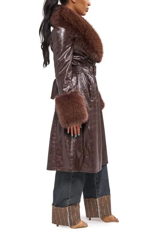 AZALEA WANG Faux Leather Trench Coat - Espresso
