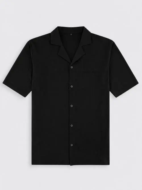 WALKER & HUNT Relaxed Seersucker Camp Collar Shirt - Black