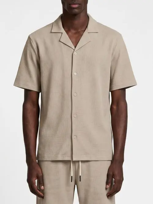 WALKER & HUNT Short Sleeve Seersucker Shirt - Stone