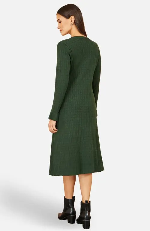 YUMI Long Sleeve Knitted Midi Dress - Green