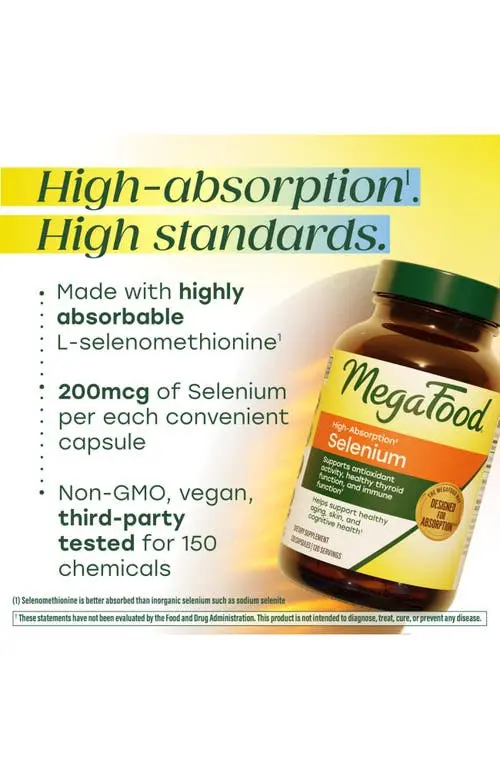MEGAFOOD High Absorption Selenium 200mcg Capsules, Thyroid & Antioxidant Support, Vegan