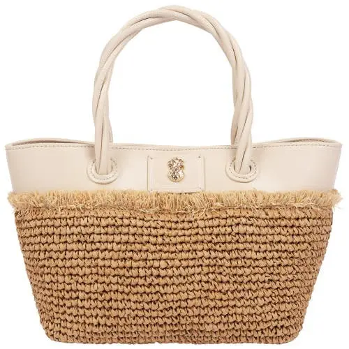 Tommy Bahama Charlotte Medium Fringe Raffia Tote - Ivory