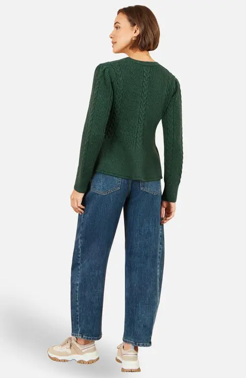 YUMI Cable Knit Peplum Cardigan