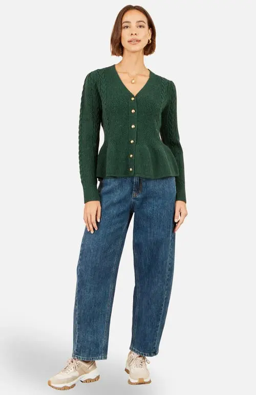 YUMI Cable Knit Peplum Cardigan