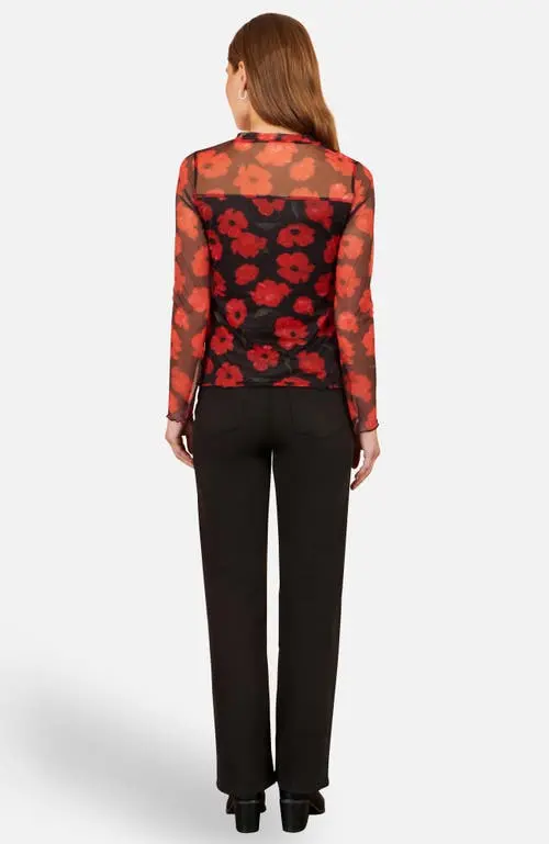 YUMI Poppy Sheer Mesh Long Sleeve Top