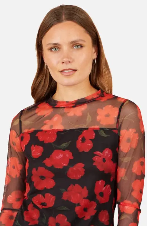 YUMI Poppy Sheer Mesh Long Sleeve Top
