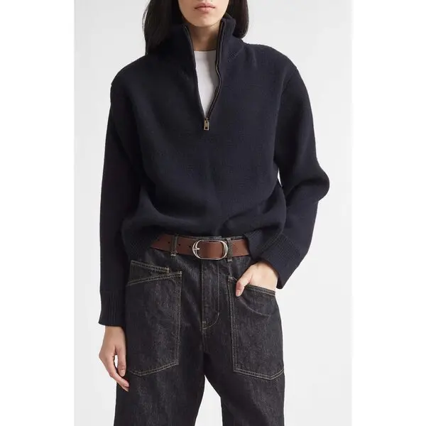NILI LOTAN Axel Quarter Zip Lambswool Sweater - Dark Navy