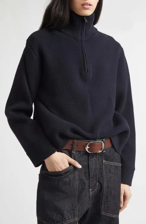 NILI LOTAN Axel Quarter Zip Lambswool Sweater