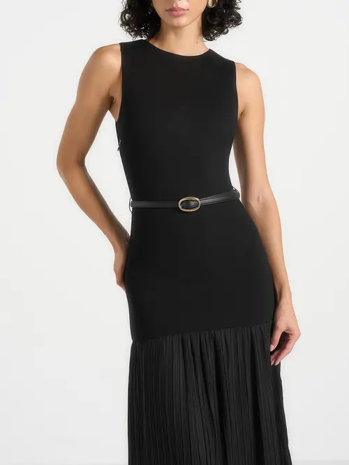 Manière De Voir Emma Crew Neck Belted Pleated Maxi Dress