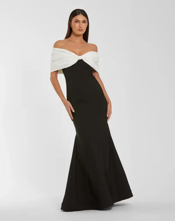 Mac Duggal Black Off The Shoulder Mermaid Gown With Bow - Black Ivory