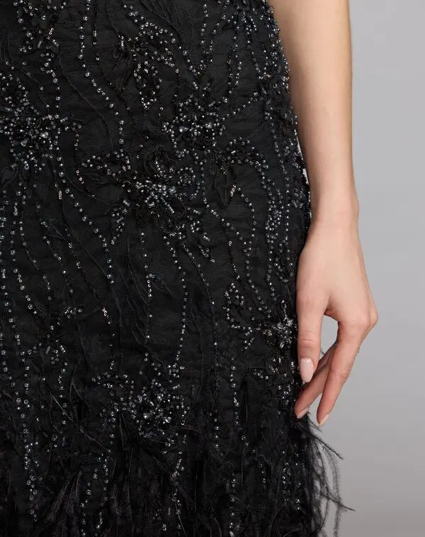MAC DUGGAL COLLECTION Embellished One-shoulder Feather Gown