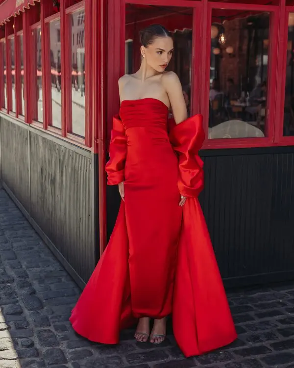 Mac Duggal Satin Column Gown With Oversized Bow Detail