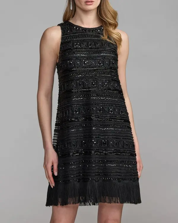 MAC DUGGAL COLLECTION Geometric Beaded Fringe Mini Dress